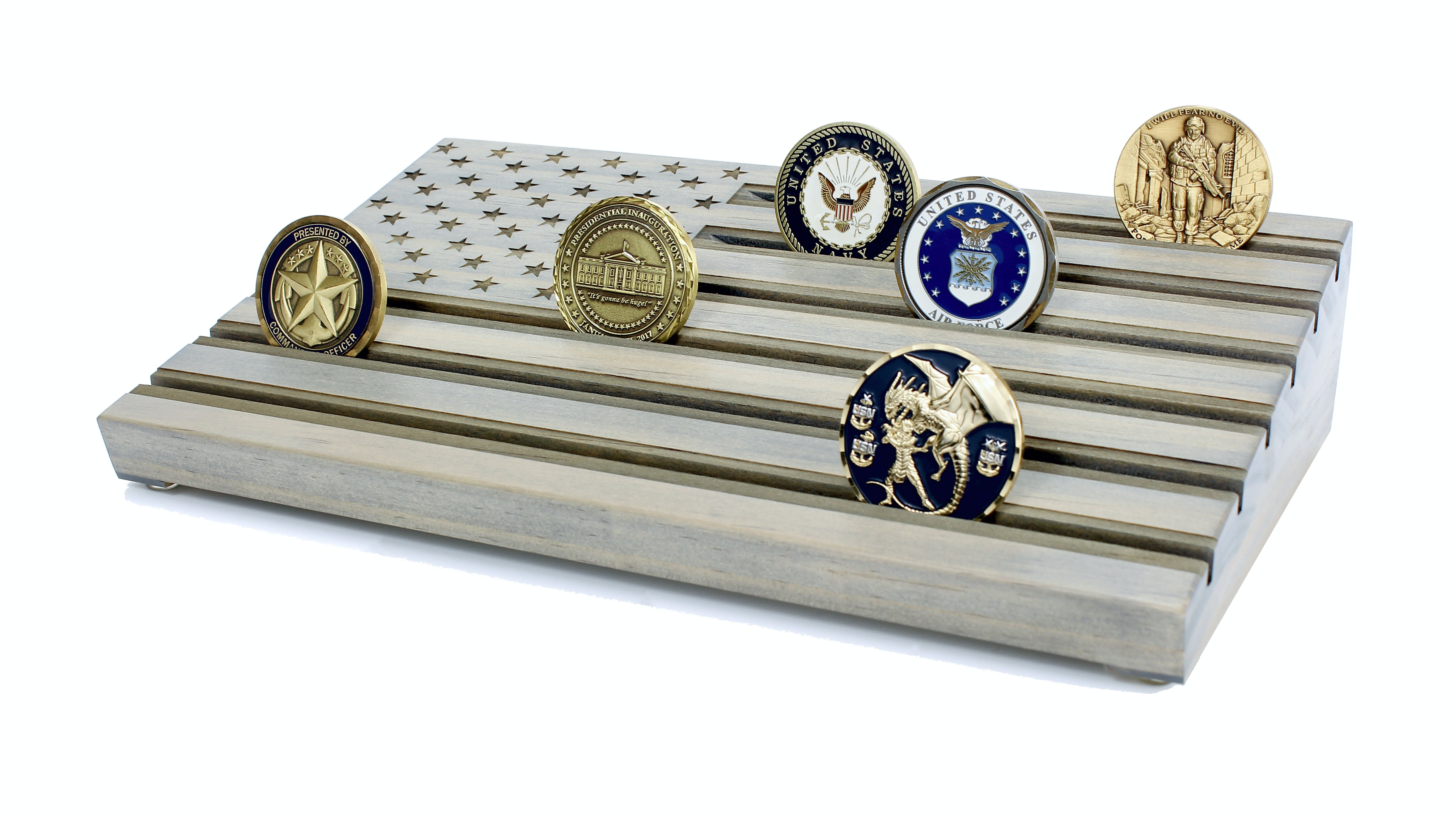 American Flag Challenge Coin Display - Personalized - Gray – loki engraving